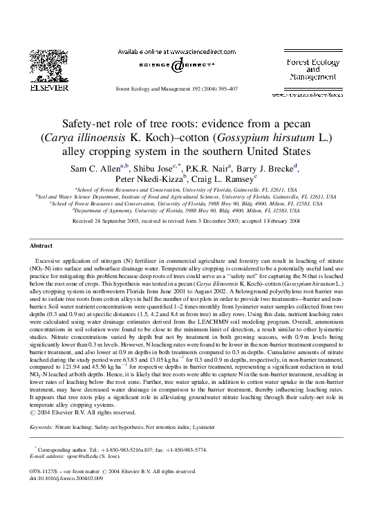(PDF) Safety-net role of tree roots: evidence from a pecan (Carya ...