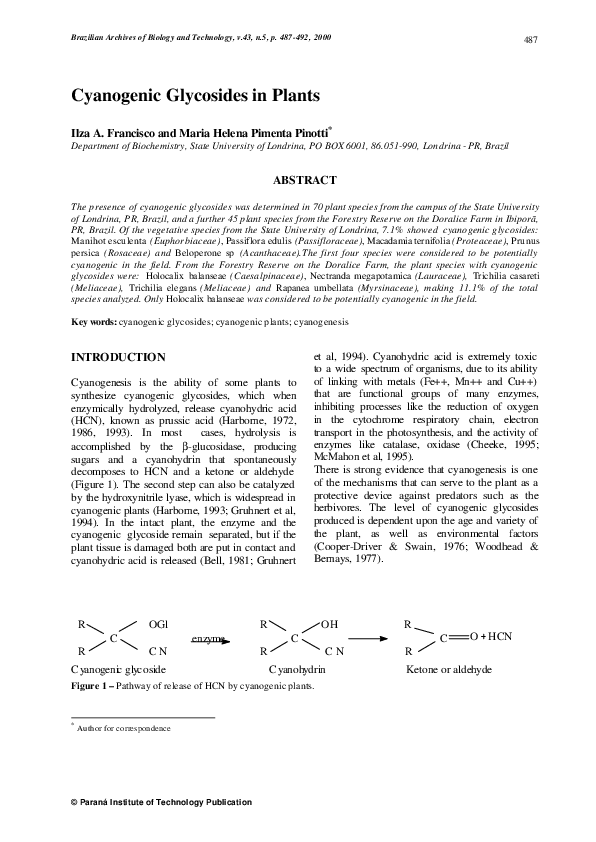 (PDF) Cyanogenic glycosides in plants