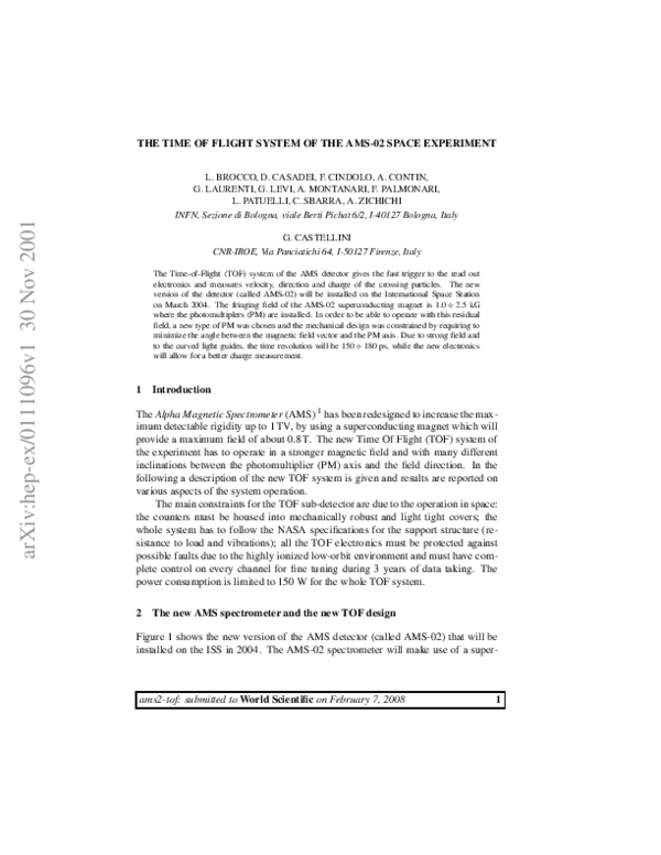 (PDF) The Time of Flight System of the AMS-02 Space Experiment
