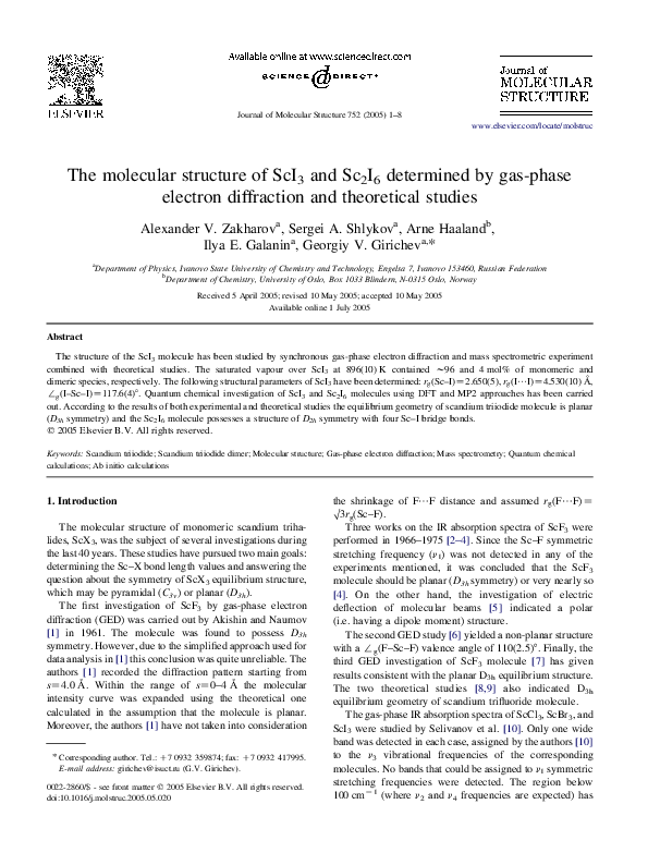 (PDF) The molecular structure of ScI3 and Sc2I6 determined by gas-phase electron diffraction and ...