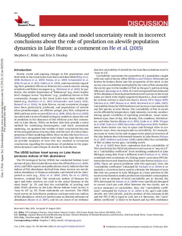 (PDF) Misapplied survey data and model uncertainty result in incorrect conclusions about the ...