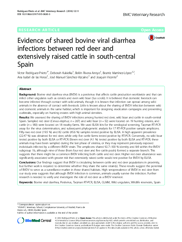 (PDF) Evidence of shared bovine viral diarrhea infections between red ...