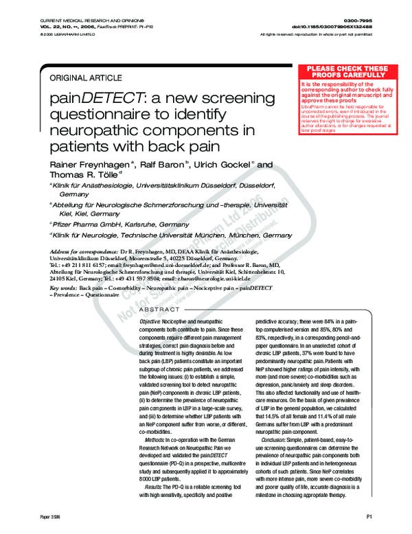 (PDF) pain DETECT : a new screening questionnaire to identify ...