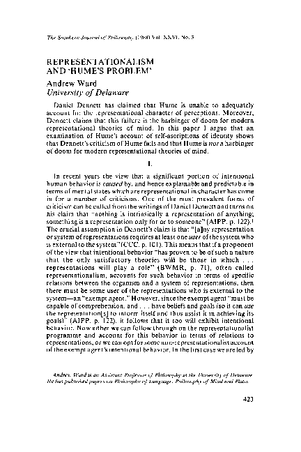(PDF) Representationalism and ‘Hume's Problem’