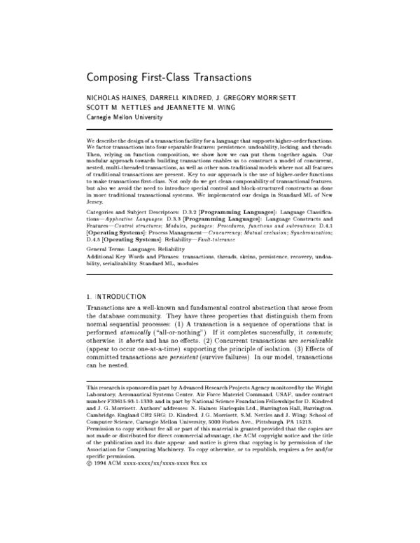 (PDF) Composing first-class transactions | Jeannette Wing - Academia.edu