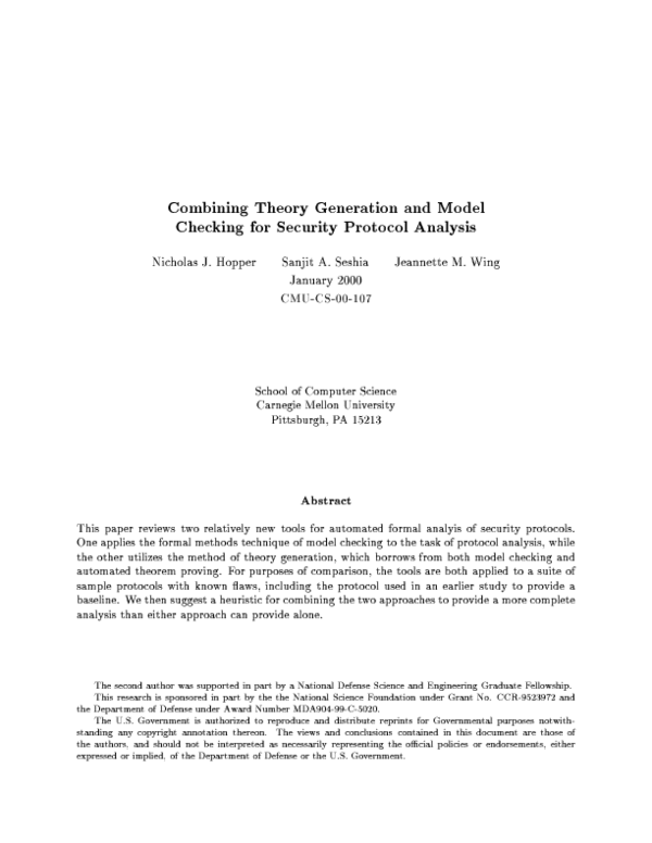 Pdf Combining Theory Generation And Model Checking For Security
