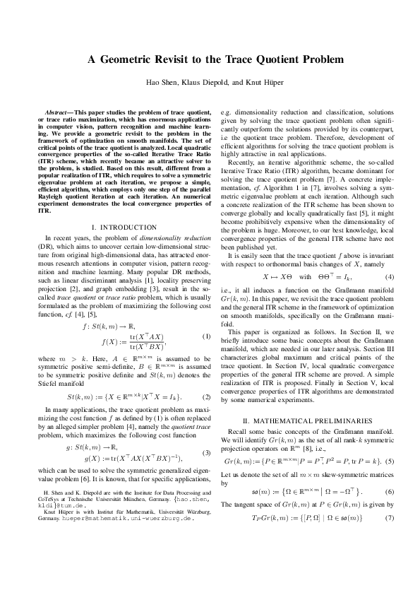 (PDF) A Geometric Revisit to the Trace Quotient Problem