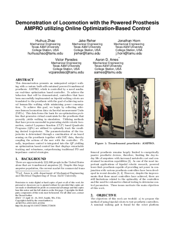 (PDF) Demonstration of locomotion with the powered prosthesis AMPRO ...