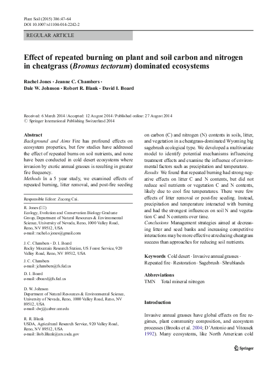 Effect of repeated burning on plant and soil carbon and nitrogen in ...