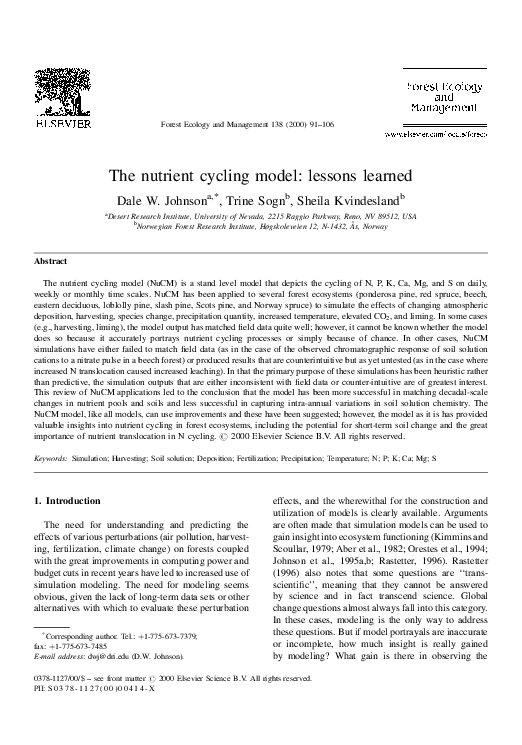(PDF) The nutrient cycling model: lessons learned