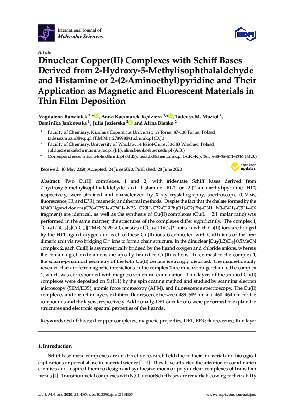 (PDF) Dinuclear Copper(II) Complexes with Schiff Bases Derived from 2-Hydroxy-5 ...