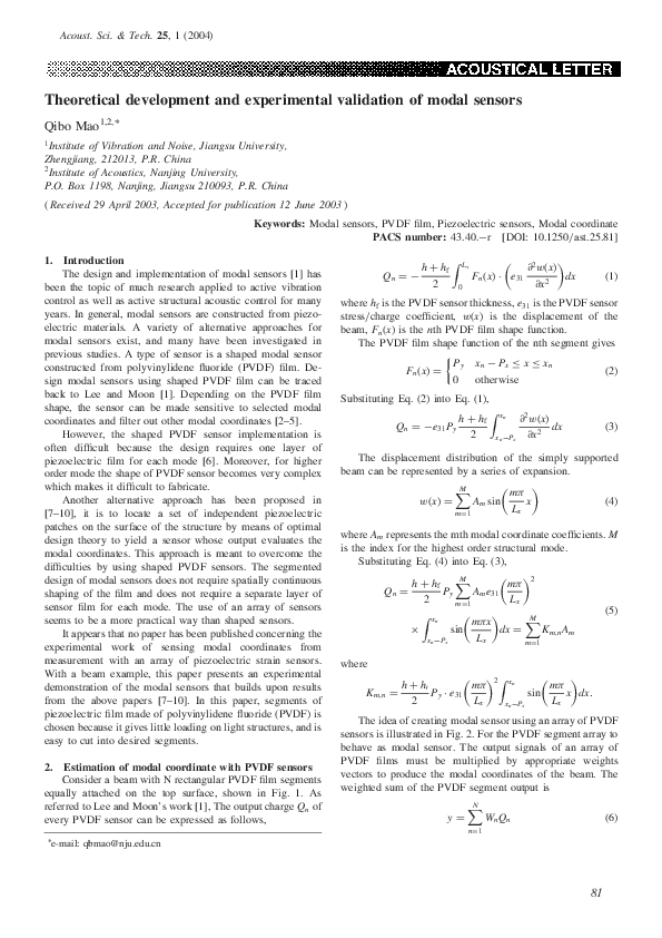 (PDF) Theoretical development and experimental validation of modal sensors