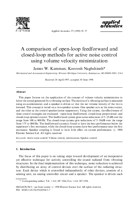(PDF) A comparison of open-loop feedforward and closed-loop methods for active noise control ...