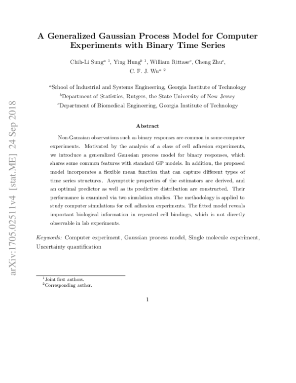 (PDF) A Generalized Gaussian Process Model for Computer Experiments with Binary Time Series ...