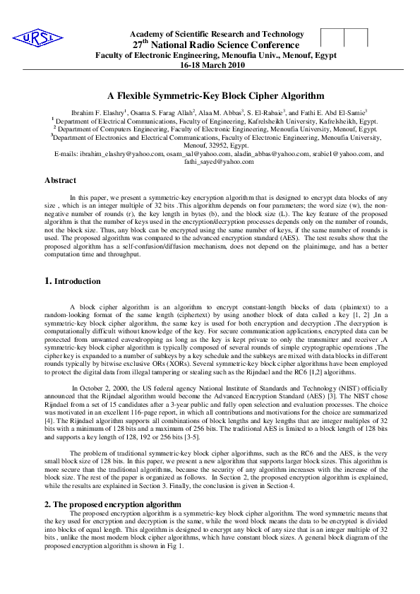 (PDF) A Flexible Symmetric-Key Block Cipher Algorithm