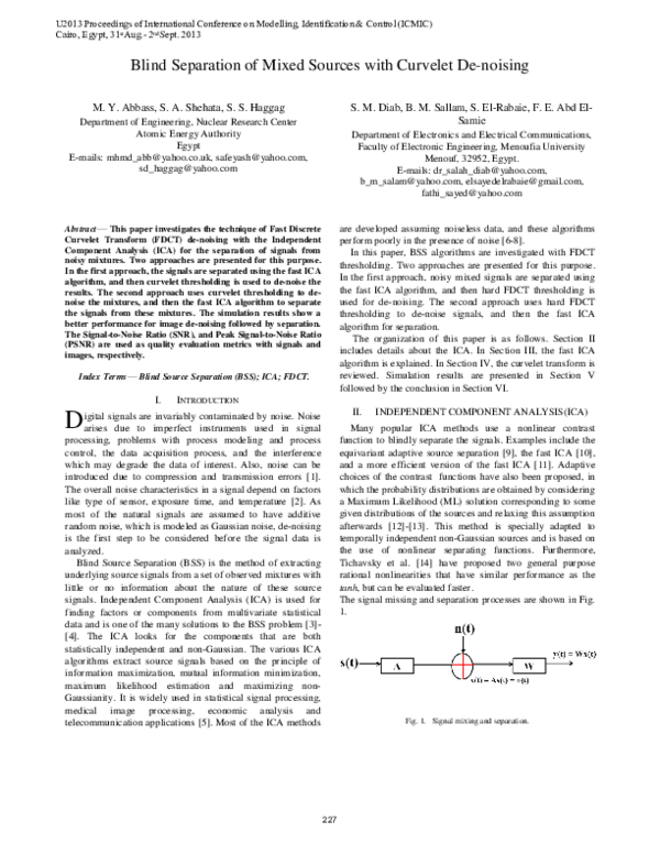 (PDF) Blind separation of mixed sources with curvelet de-noising | el-sayed el-rabaie - Academia.edu