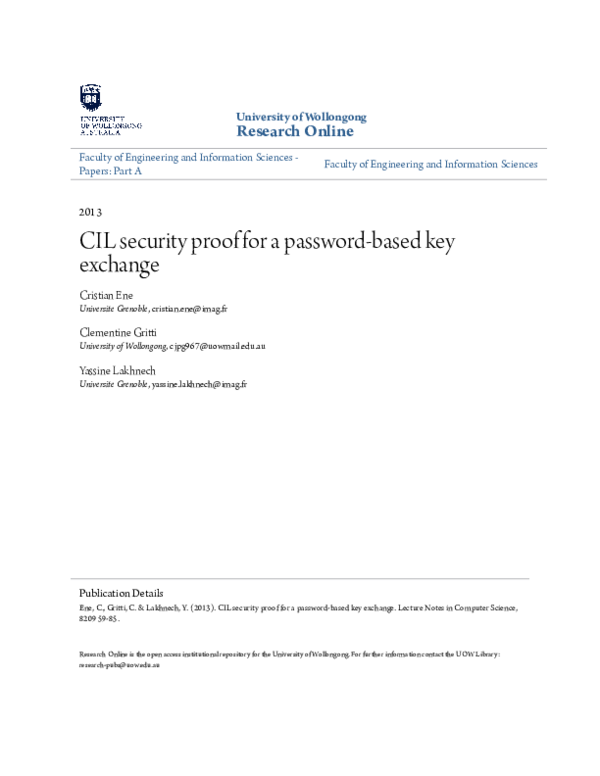 (PDF) CIL Security Proof for a Password-Based Key Exchange