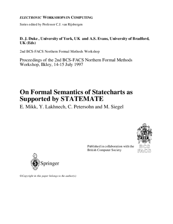 (PDF) On Formal Semantics of Statecharts as Supported by STATEMATE