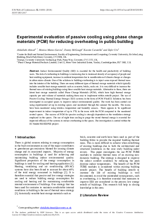 (PDF) Experimental evaluation of passive cooling using phase change ...