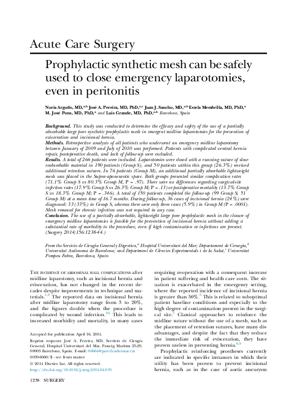 (PDF) Prophylactic synthetic mesh can be safely used to close emergency ...