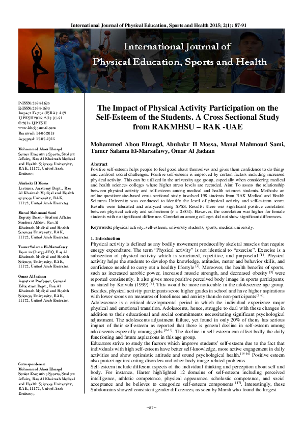 (PDF) The Impact of Physical Activity Participation on the Self-Esteem ...