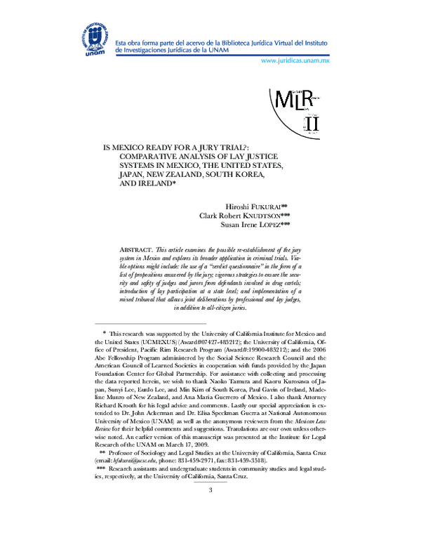 (PDF) Is Mexico Ready for a Jury Trial?: Comparative Analysis of Lay ...