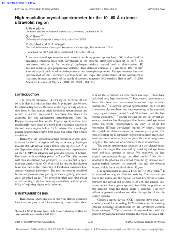 (PDF) High-resolution crystal spectrometer for the 10–60 Å extreme ...