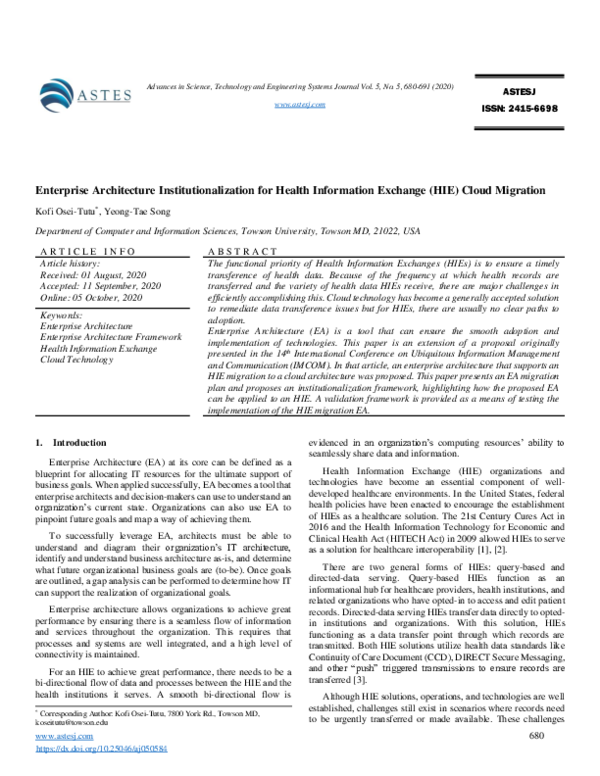 (PDF) Enterprise Architecture Institutionalization for Health ...