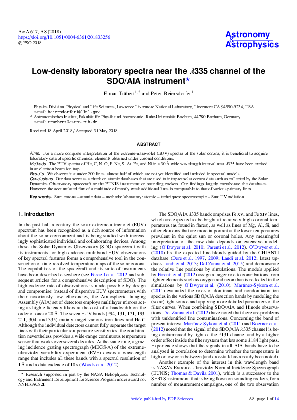 (PDF) Low-density laboratory spectra near the λ335 channel of the SDO ...