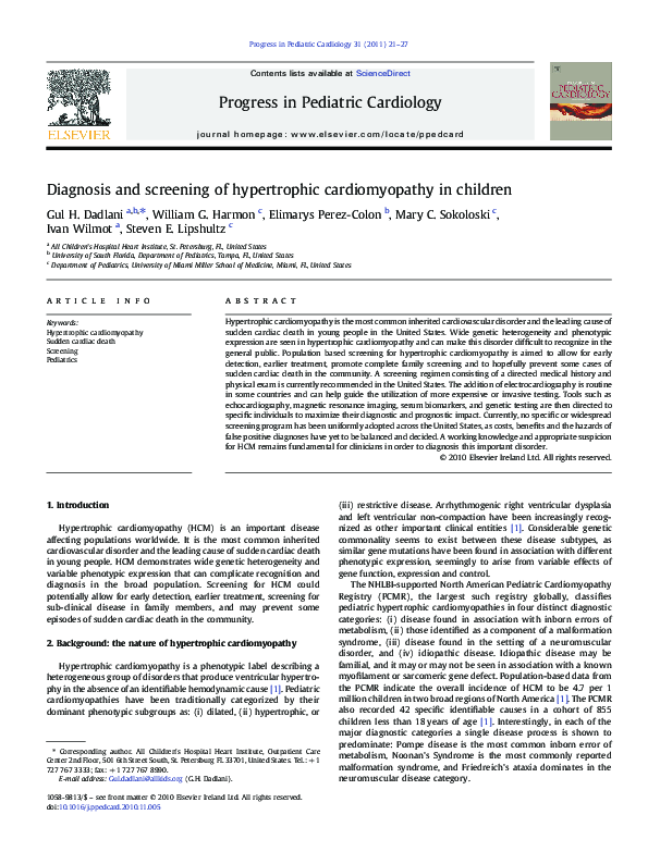 (PDF) Diagnosis and screening of hypertrophic cardiomyopathy in children