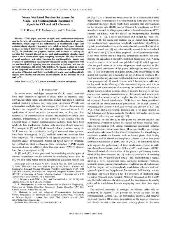 (PDF) Neural-net-based receiver structures for single- and ...
