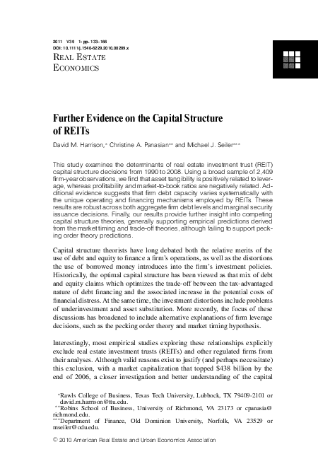 (PDF) Further Evidence on the Capital Structure of REITs