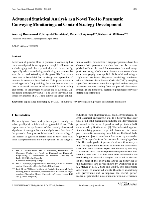 (PDF) Advanced Statistical Analysis as a Novel Tool to Pneumatic ...