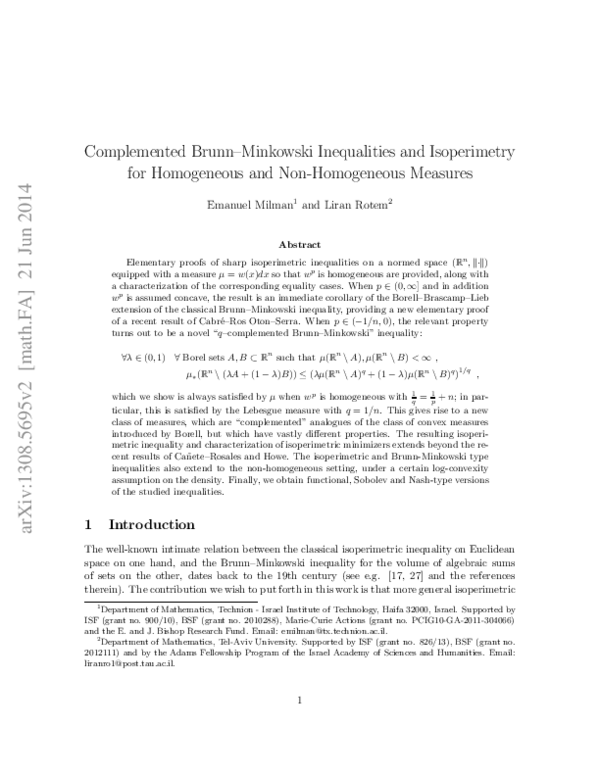 (PDF) Complemented Brunn–Minkowski inequalities and isoperimetry for ...
