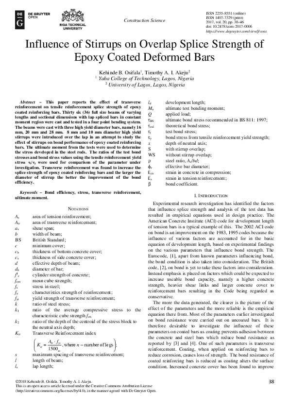 (PDF) Influence of Stirrups on Overlap Splice Strength of Epoxy Coated ...