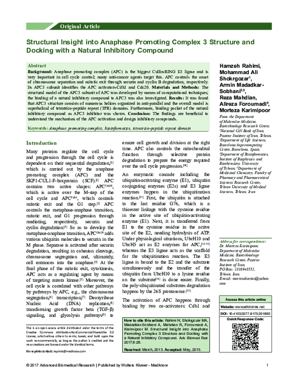 (PDF) APC3 Structure and Inhibitor Binding Analysis