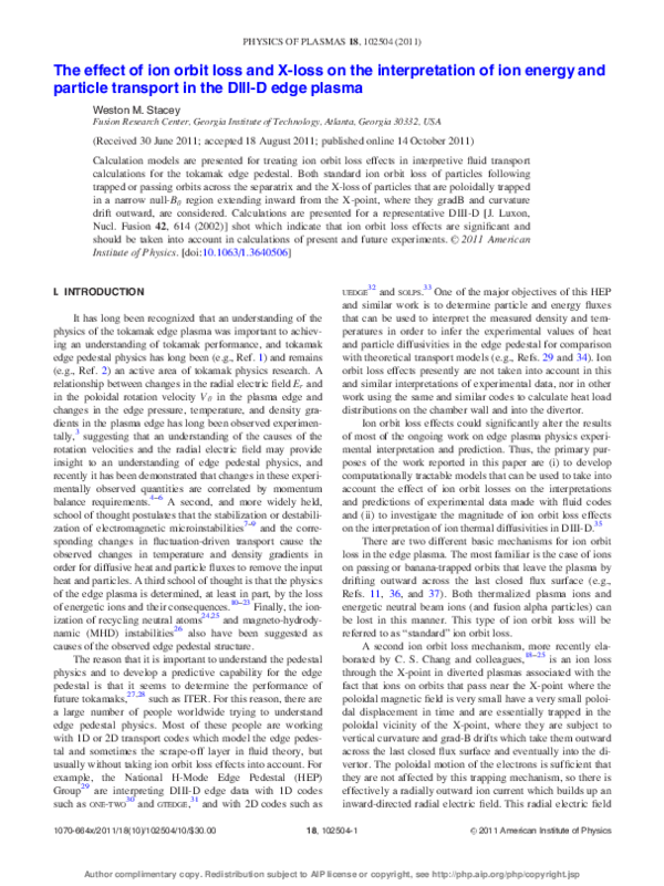 (PDF) The effect of ion orbit loss and X-loss on the interpretation of ...