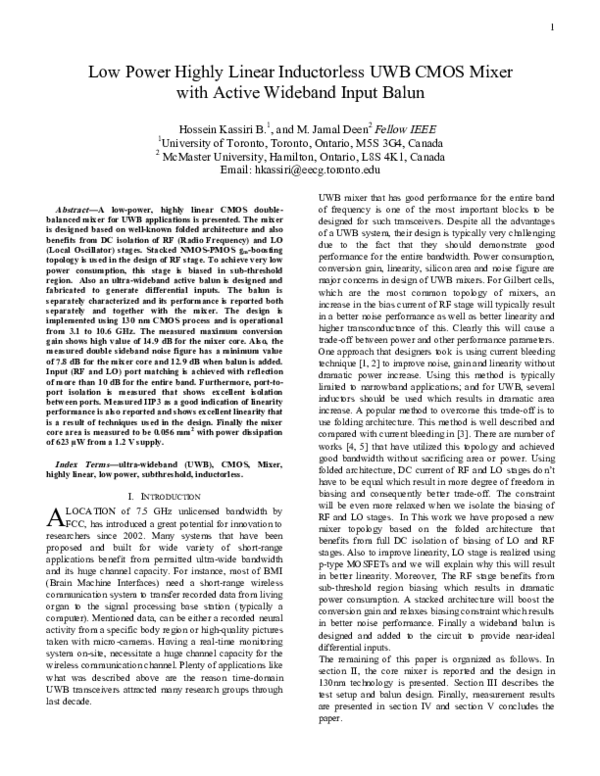(PDF) Low power highly linear inductorless UWB CMOS mixer with active wideband input balun