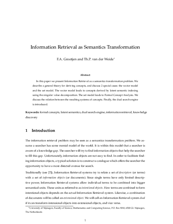 (PDF) Information Retrieval as Semantics Transformation
