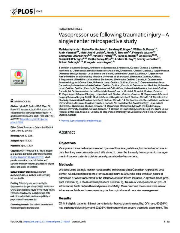 (PDF) Vasopressor use following traumatic injury – A single center retrospective study