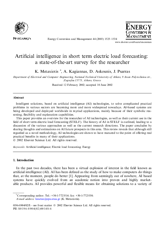 (PDF) Artificial intelligence in short term electric load forecasting: a state-of-the-art survey ...
