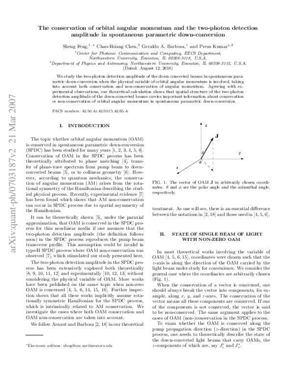 (PDF) The conservation of orbital angular momentum and the two-photon detection amplitude in ...