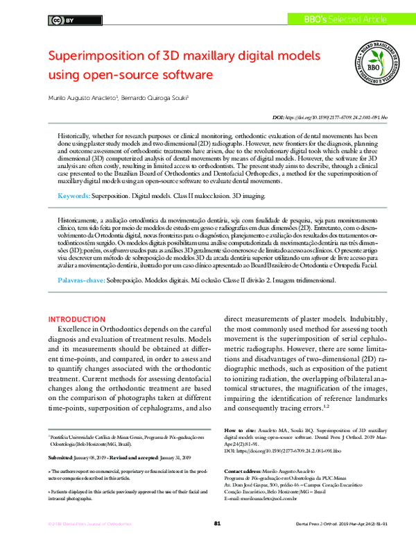 (PDF) Superimposition of 3D maxillary digital models using open-source ...