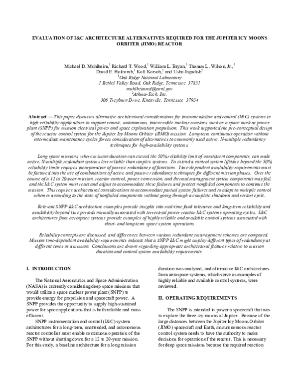 (PDF) Evaluation of I&C Architecture Alternatives Required for the ...
