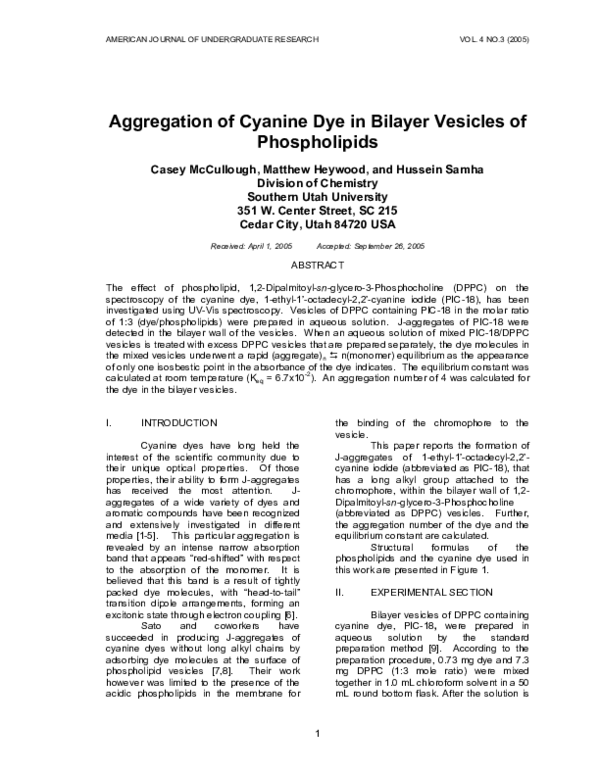(PDF) Aggregation of Cyanine Dye in Bilayer Vesicles of Phospholipids