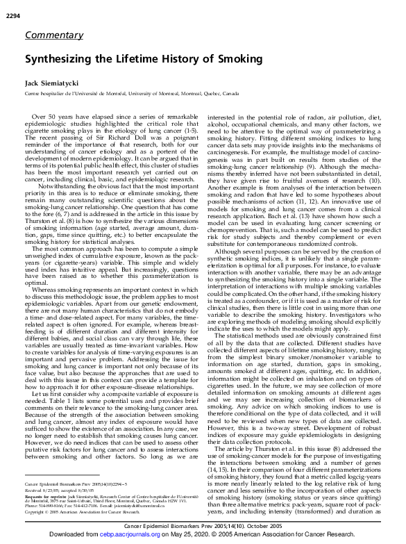(PDF) Synthesizing the Lifetime History of Smoking