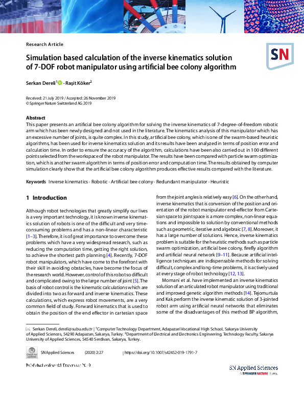 Pdf Simulation Based Calculation Of The Inverse Kinematics Solution
