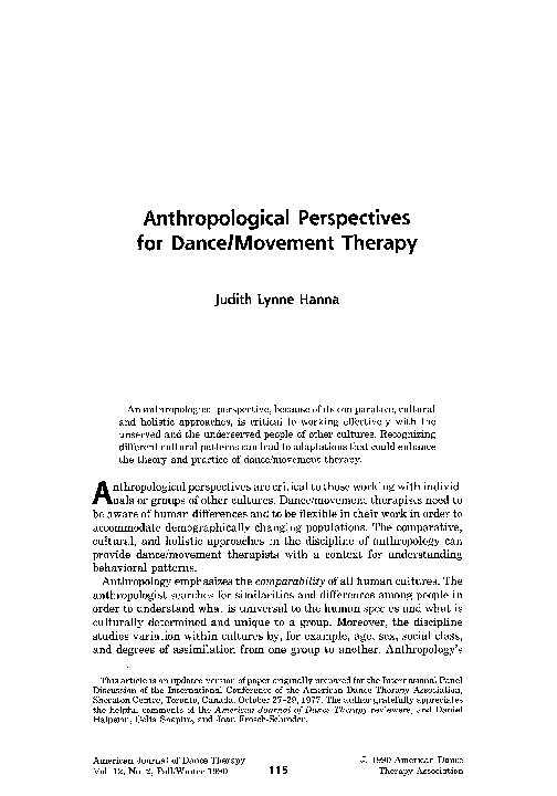 (PDF) Anthropological perspectives for dance/movement therapy