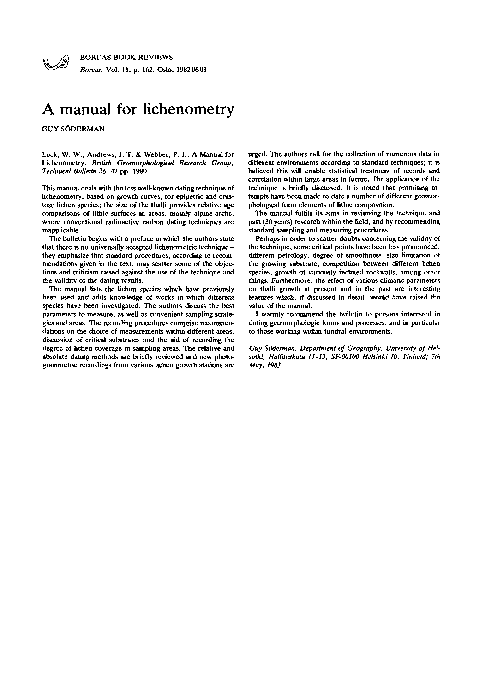 (PDF) A Manual for lichenometry