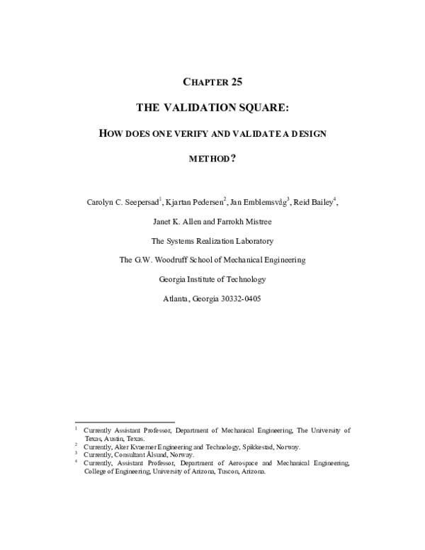 (PDF) The Validation Square: How Does One Verify and Validate a Design Method?